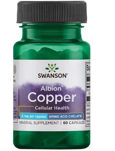 SWANSON COPPER GLYCINATE 2mg 60 Capsules 2,000mcg Mineral Supplement ...