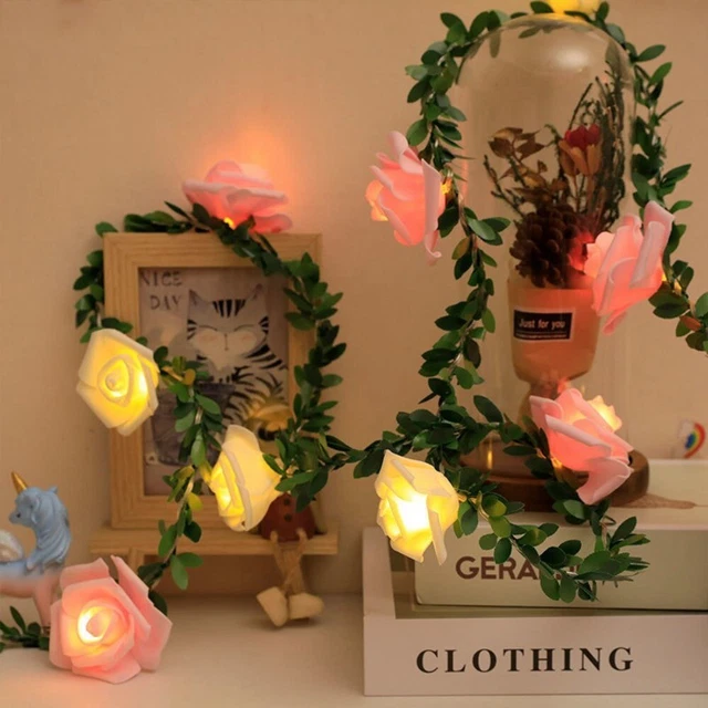 RATTAN WEDDING GREEN Leaf Rose Flower Fairy String Lights Led Lamp ...