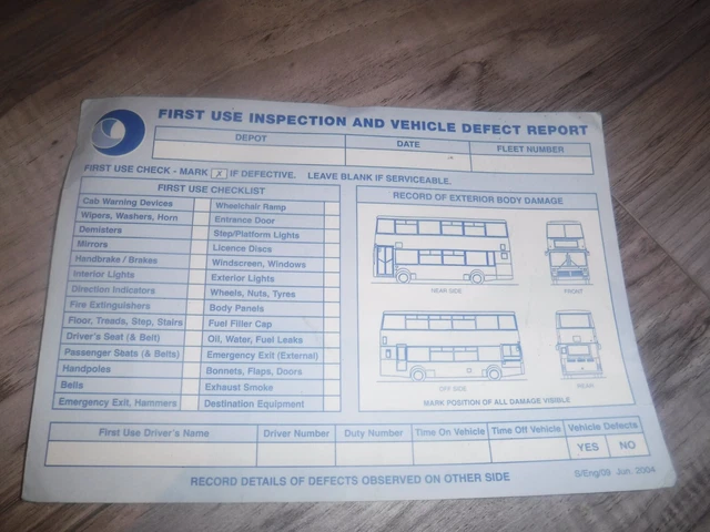 STAGECOACH BCR, FIRST Use Inspection & Vehicle Defect Report £2.00 ...