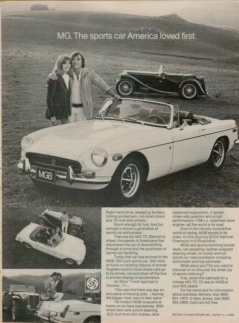 1972 MG MGB Sports Car Convertible MG-TC SCCA Champion Photo VINTAGE ...