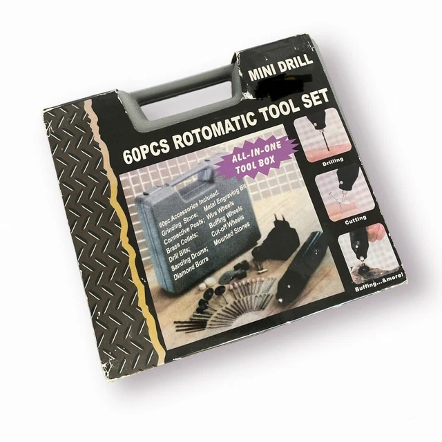 ROTOMATIC TOOL SET 60 pezzi batteria ricaricabile 3,6V adattatore AC/DC ...