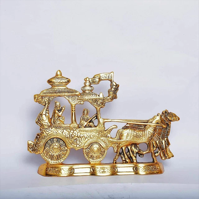 LORD KRISHNA AND Arjun Rath Chariot with Two Horses Showpiece Figurine ...