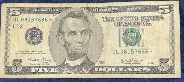 RARE FIVE DOLLAR Bill Star Note 2003 - $5 United States - Federal ...