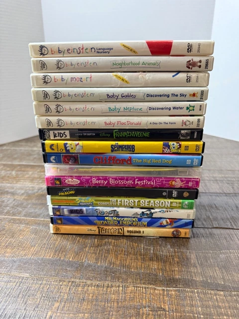 LOT 16 KIDS DVDs Baby Einstein SpongeBob Mickey Pikachu Clifford Robots ...