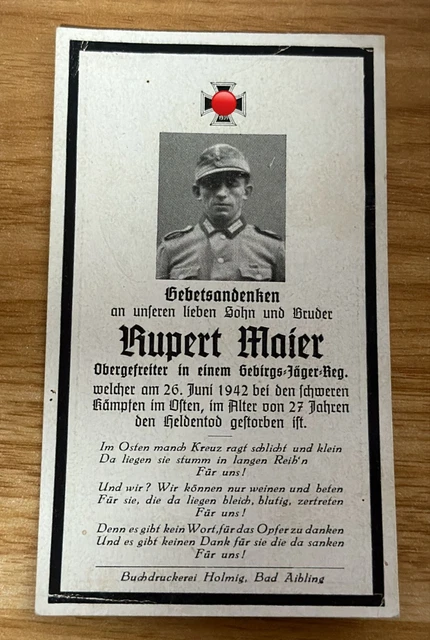 STERBEBILD WK2 HEUFELD Obb Obergefreiter 1. Komp. Geb. Jäg. Rgt. 100 ...