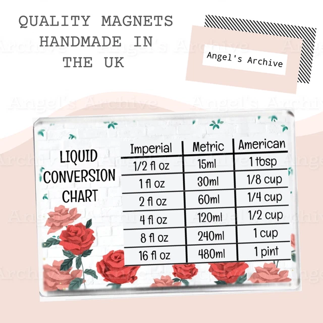 LIQUID CONVERSION CHART Kitchen Measurements Floral Fridge Magnet Gift ...