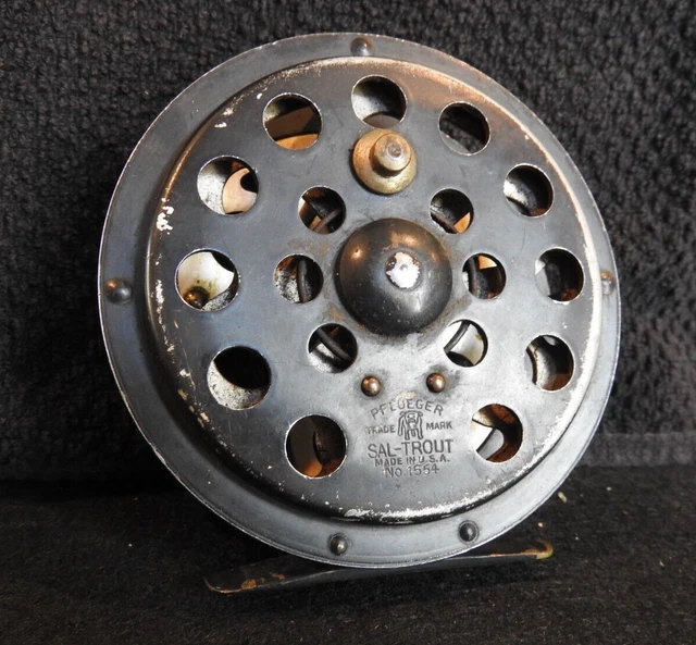 (2) VINTAGE PFLUEGER Fly Rouleaux Modèle Sal Truite 1554 Bon de Travail ...