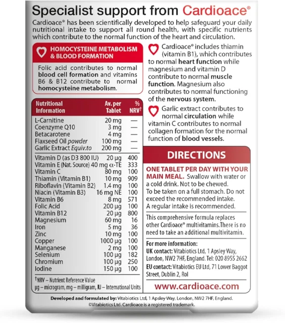 VITABIOTICS CARDIOACE ORIGINAL - 30 Tablets £13.25 - PicClick UK