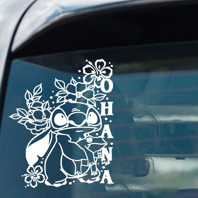 STITCH FLORAL OHANA Text Tropical Flowers Vinyl Sticker lilo Car Window ...