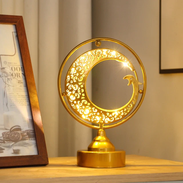 LED RAMADAN MOON Lamp Metal Half Moon Night Light Ornament for Holiday ...