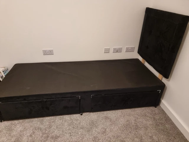 SMALL SINGLE BED Base Frame Black Crushed Velvet Headboard + Storage ...