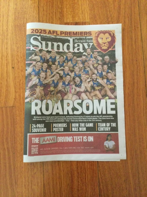 BRISBANE LIONS 2025 AFL Grand Final 24 page Souvenir wrap & poster ...