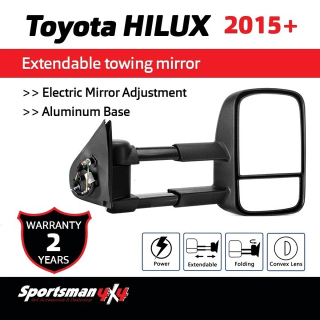 EXTENDABLE TOWING MIRRORS TOYOTA Hilux 2015+ Electric, Black, Aluminum ...