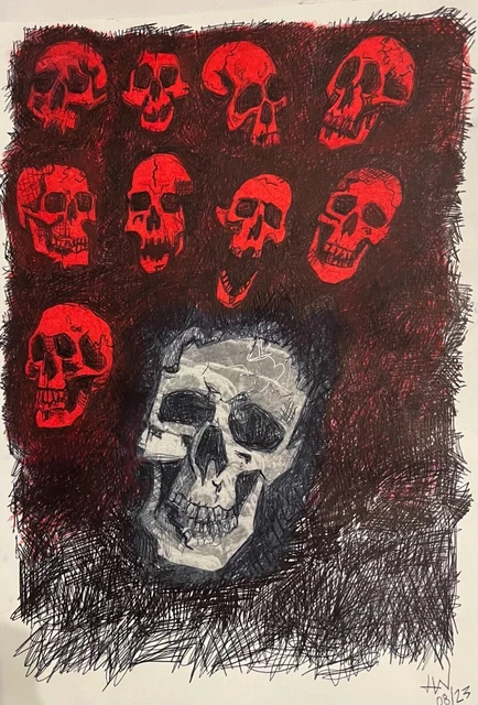 ORIGINAL ARTWORK SKULL Garden, Dark, Catacomb, Signed NOT A PRINT £63. ...