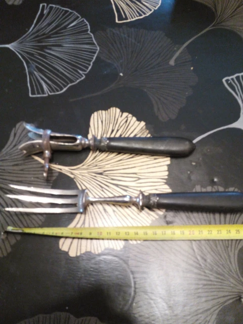 LOT ANCIEN COUVERT a roti gibier art deco argent empire ébène EUR 15,00 ...