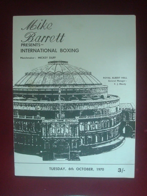 1970 BOXING PROGRAMME JOE BUGNER v EDUARDO CORLETTI 6th OCT ROYAL ...