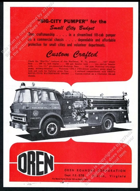 1969 MARLINTON WEST Virginia FD photo Oren fire engine truck vintage ...