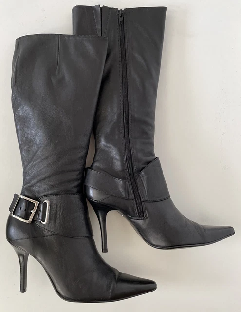FAITH BOOTS: BLACK soft leather, knee high, zip-up stiletto boots, UK ...