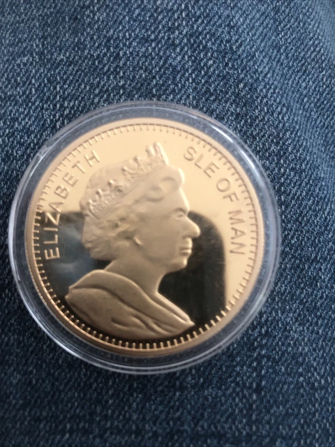 COMMEMORATIVE ELIZABETH 2ND SLE OF MAN Collectors copper Gold Plated ...