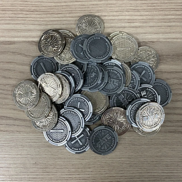 FATE RPG RÔLE Jouer Système Token Compteur Set X 48 Métal Pieces Fate ...
