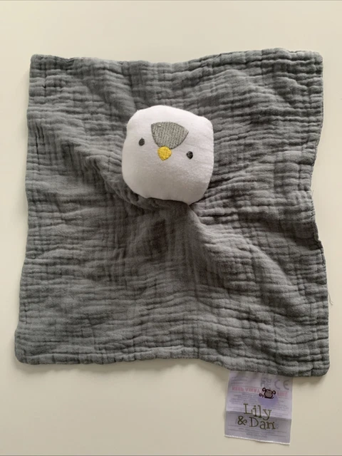 LILY AND DAN Penguin Aldi Grey muslin comforter plush toy soft toy £9. ...