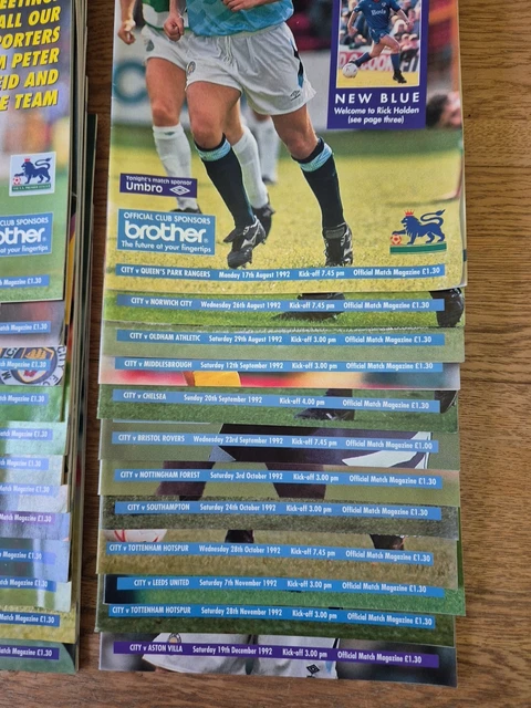 24 MANCHESTER CITY Home Programme's 1992/93 Season Nearly Complete £5. ...