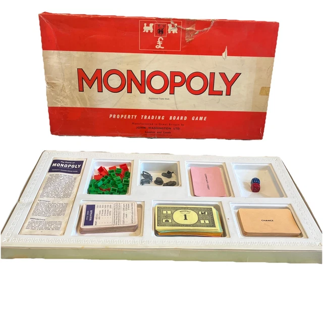 MONOPOLY BOARD GAME Vintage Red Box Metal Pieces Complete Box Damaged £ ...