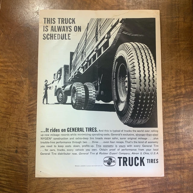 VINTAGE 1960'S 'GENERAL TRUCK TIRES USA' AUTOMOBILE ADVERTISING PRINT ...