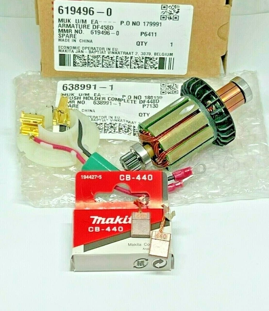 MAKITA ARMATURE BRUSH Holder & Carbon Brushes DHP458 BHP458 BDF458 ...