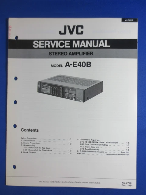 JVC A-E40B AMPLIFIER Service Manual Amp Original Factory Issue Good ...
