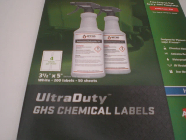 AVERY 60523 ULTRA DUTY GHS CHEMICAL INKJET WHITE LABELS 3 1/2"x 5" £38. ...