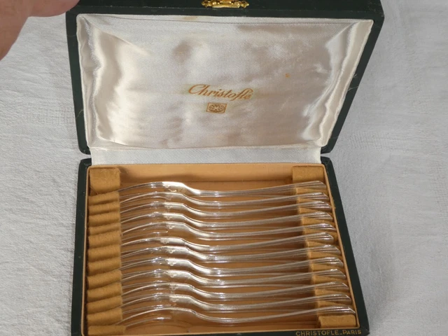 CHRISTOFLE BOREAL 12 fourchettes à escargots/crustacés en métal argenté ...