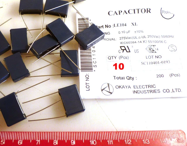 OKAYA LE104 XL X2 Noise Suppression Capacitor 0.1uF 275Vac 10 Pieces ...