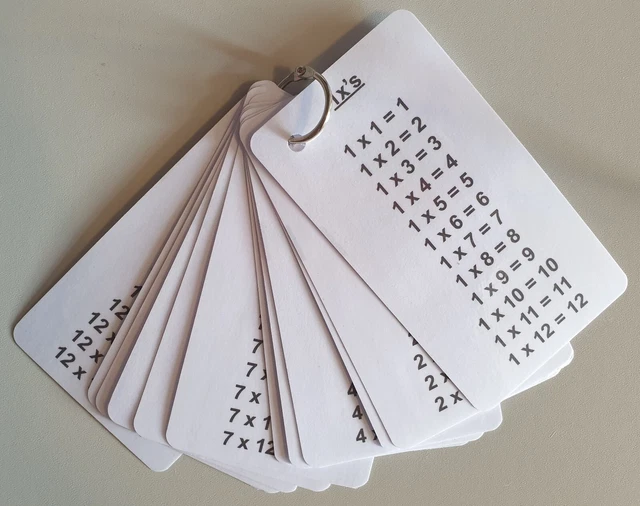1 - 12 Times Tables Multiplication Flashcards Black and White Maths £2. ...