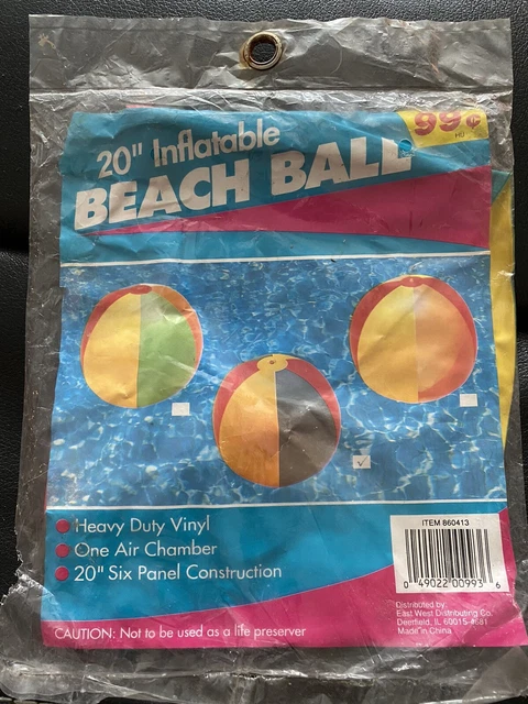 VINTAGE 20” INFLATABLE Beach Ball 6 Panel Yellow Red Turquoise Sealed ...