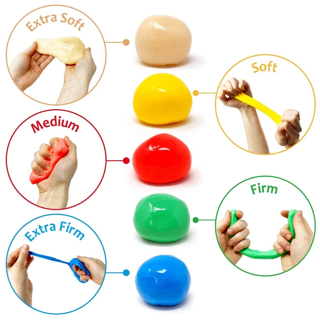THERAPY EXERCISE PUTTY 5 Strengths Extra Soft Soft Medium Firm Extra ...