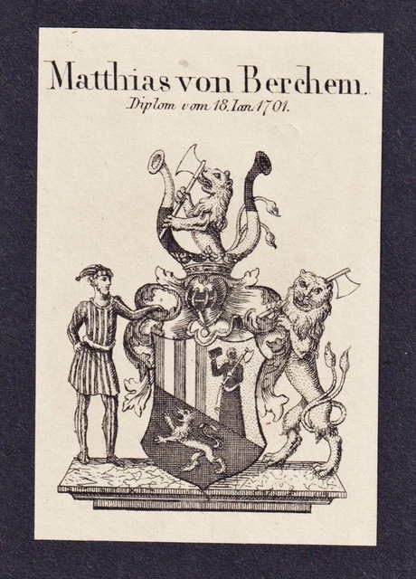 MATTHIAS BERCHEM WAPPEN coat of arms Heraldik heraldry Kupferstich 1820 ...