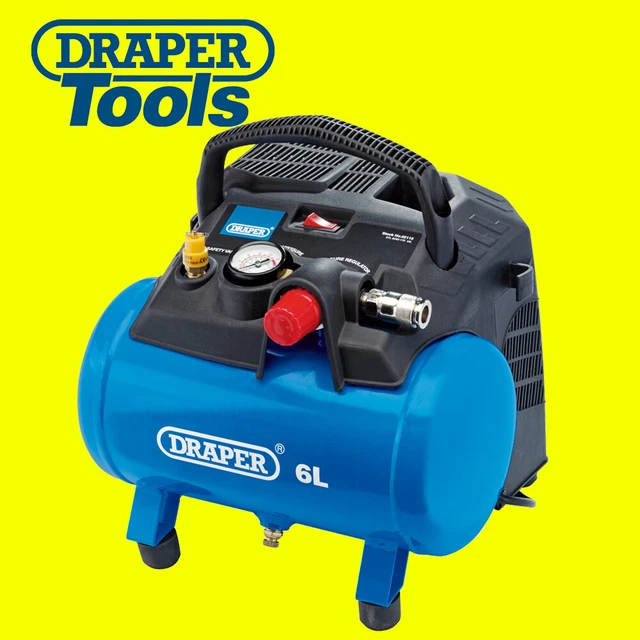 DRAPER 6 LITRE Oil Free Small Compact Portable Air Line Compressor 1 ...