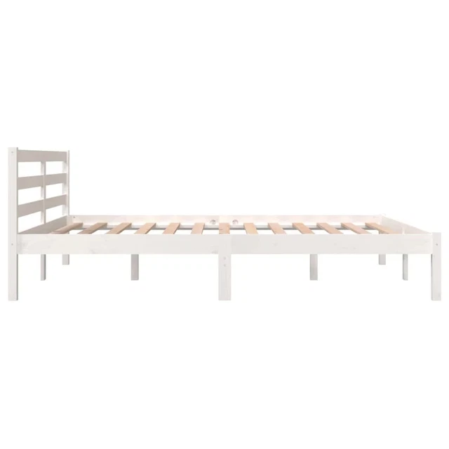 WHITE SOLID PINE Wood Bed Frame 5FT King Size 160x200 cm Modern Design ...