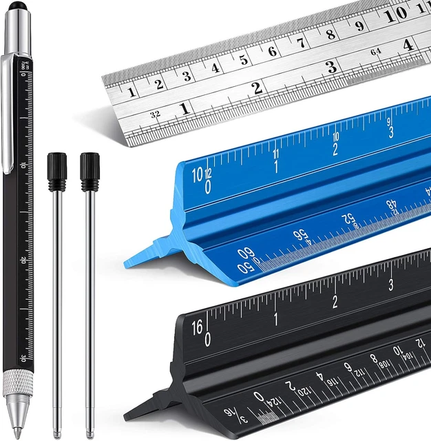 12 INCH ARCHITECTURAL and Engineering Scale Ruler Set, Aluminum ...