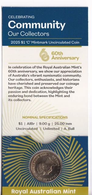 AUSTRALIAN: 2025 $1 60th ANNIVERSARY ROYAL AUST. MINT C CANBERRA COIN # ...