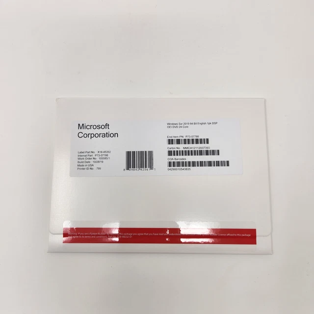 Windows Server 2019 X64 Bit Standard 24 Core License Key Dvd Eur 77 82