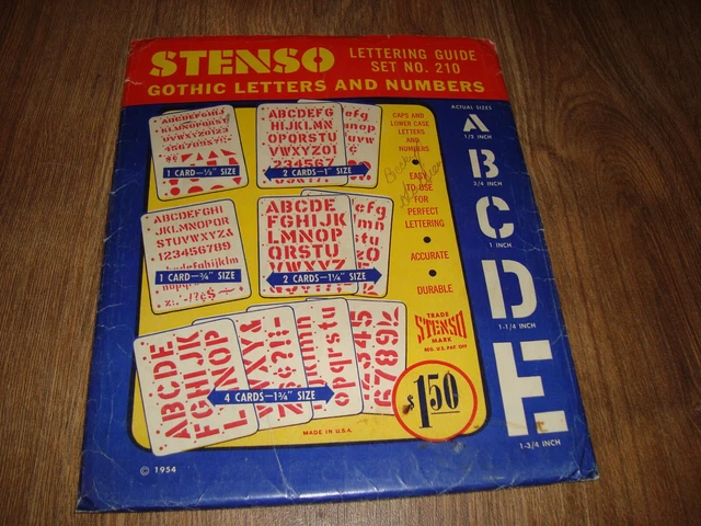 STENSO GOTHIC LETTERS And Numbers Lettering Guide Set No. 210 1954 1956 ...