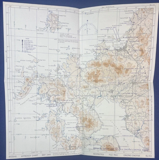 DETAILED WWII TARGET Map of Kyushu Japan Airfields Naval Bases Vintage ...