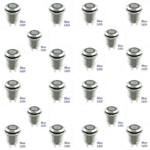 LED LIGHT MOMENTARY Push Button Switch Flat WaterProof DIY Blue 20X ...