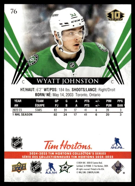 WYATT JOHNSTON 2024-25 Upper Deck Tim Hortons 10 Edition #76 NHL Card ...