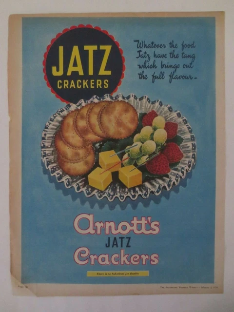 VINTAGE AUSTRALIAN ADVERTISING 1954 ad ARNOTT'S JATZ CRACKERS BISCUITS ...