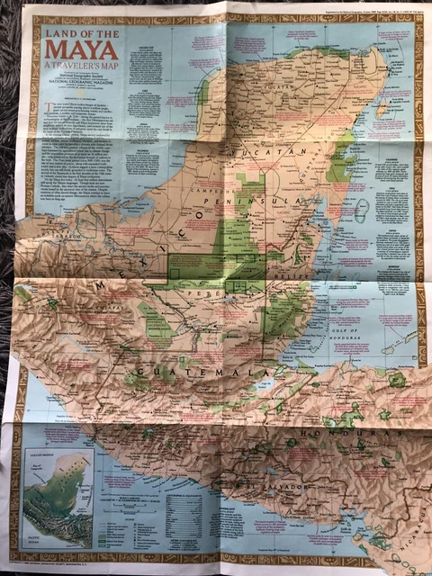 MAP OF THE Ancient Maya World. Classic National Geographic Map From ...