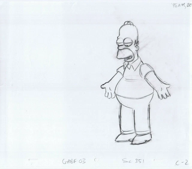 ART ORIGINAL SIMPSONS Homer avec crayons de production d'animation ...