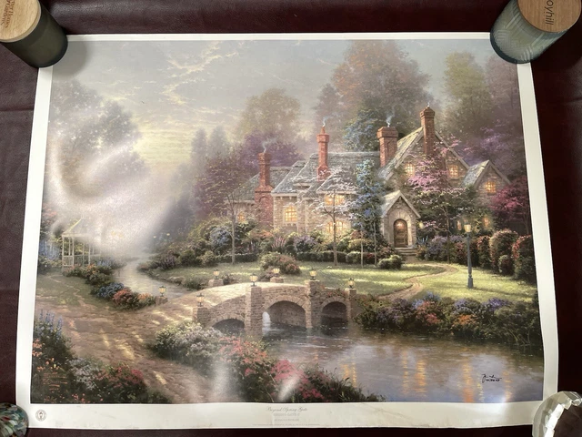 THOMAS KINKADE BEYOND SPRING GATE Spring Gate III 36x27” Print Signed # ...